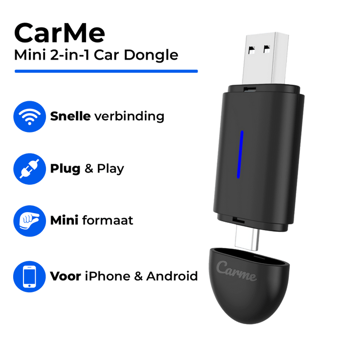CarMe Mini 2-in-1 CarPlay Dongle Draadloos CarPlay en Android Auto