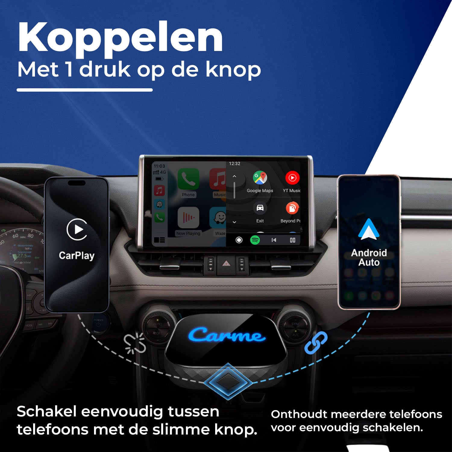 CarMe Premium 2-in-1 Car Dongle - Voor CarPlay & Android Auto